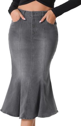 Allegra K Damen Denimrock Fischschwanz Rock Distressed Jeansrock Langer Rock Grau S