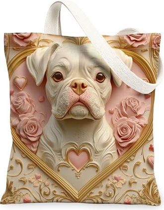 Generic Boxer Dog Sac fourre-tout en toile r&eacute;utilisable pour faire du shopping 33 x 38,1 cm, pour la Saint-Valentin, sac d&eacute;picerie r&eacute;utilisable pour femme, an