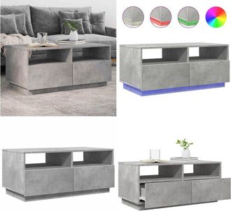 vidaXL Vidaxl - Couchtisch mit LED-Leuchten Betongrau 90x49x40 cm - Couchtisch - Wohnzimmerstil - Moderner Couchtisch - LED-Tisch - Holzwerkstoff M&ouml;bel