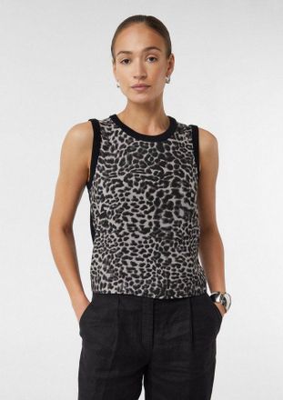 Comma Rundhalspullover Strickpullunder Strick-Top im Materialmix mit Leo-Print