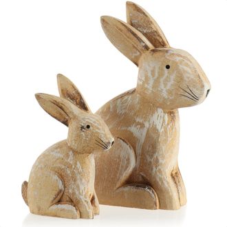 Com-Four 2X Deko-Aufsteller Osterhase - Holz-Dekoration zum Hinstellen f&uuml;r Ostern - niedliche Holzosterhasen - Holz-Deko (2 St&uuml;ck - Hasen gro&szlig; und klein)