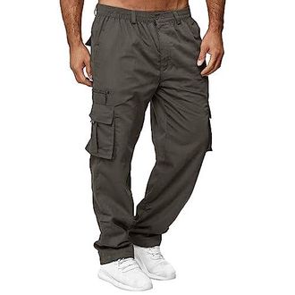 Generic Pantalon de jogging cargo pour homme avec taille &eacute;lastique, jambe droite, ourlet ouvert, coupe ample, pantalon de combat tactique Ripstop, pantalon de