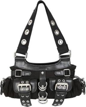 Banned Alternative Sac gothique pour femme | Sac à bandoulière Y2K avec boucles | Sac Punk Style Mall Goth | Sangle à oeillets | Modèle Dark Doll
