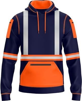 Noroze Pull à Capuche Haute visibilité pour Homme avec Bande réfléchissante - Manteau de sécurité Haute visibilité avec 4 Poches zippées pour téléphone et Ga
