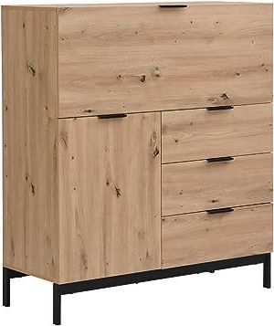 Vente-Unique Secr&eacute;taire avec 2 Porte et 3 tiroirs - MDF et m&eacute;tal - Coloris : Naturel - Erwin - avec Rangement