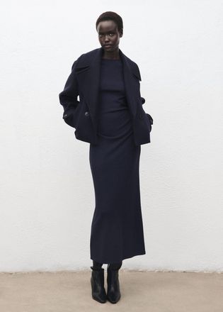 Mango Robe en maille fine froncée sur le côté bleu marine - Femme - XXS - MANGO