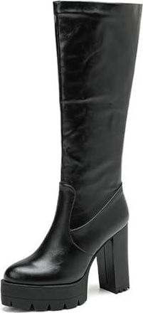 Generic Bottes dhiver polyvalentes &agrave; semelle &agrave; crampons et talon bloc et bout rond pour femme, Noir, 38.5 EU