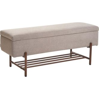 Beliani Banc de Couloir en Tissu Hydrofuge Rembourr&eacute; avec Rangement Pieds en M&eacute;tal Taupe Vail