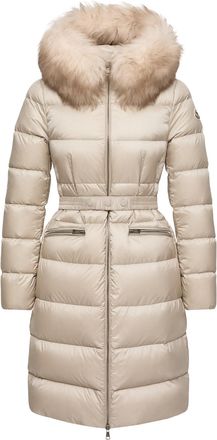 Moncler Moncler Doudoune Longue &Agrave; Capuche Bord&eacute;e De Shearling Boedic, Femme, Beige, Taille: 00