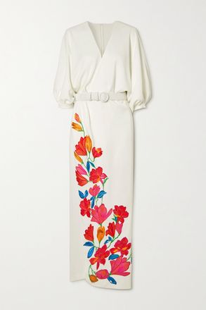 Costarellos Zinnia Maxikleid Aus Crêpe Mit Stickereien Und Wickeleffekt - Weiß