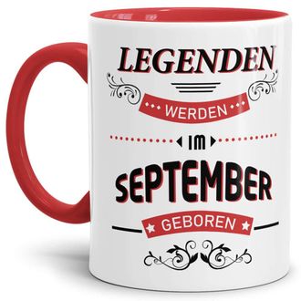 Tassendruck Geburtstags-Tasse Legenden Werden im September geboren Innen & Henkel Rot - Kaffee-Tasse/Mug/Cup/Becher/Fun/Geschenk-Idee/Geburts-Jahr/Geschenk zum Ge
