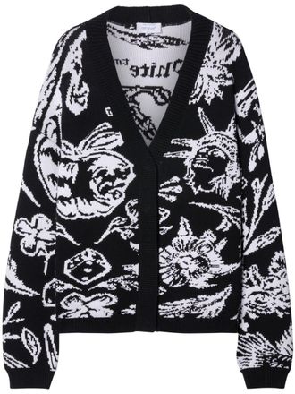 Off-white cardigan &agrave; motif Tattoo en intarsia - Noir