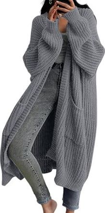 Generic Cardigan &eacute;pais &agrave; capuche ouvert sur le devant en tricot surdimensionn&eacute;, long, tendance, chaud pour femme, gris fonc&eacute;, 4XL