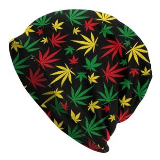 Generic Revers Bonnet Feuilles De Marijuana Reggae Jamaïcaines Classique Knit Cuffed Beanie Respirant Chapeau pour Sports Course Hiver