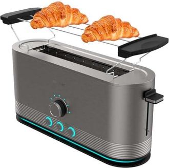 Cecotec Vertikaler Toaster aus Edelstahl mit langem Schlitz Shine&Toast Extra. 1050W, Kapazität für 2 Scheiben, Breiter Schlitz von 3,8 cm, Leuchtring, 7 Röst