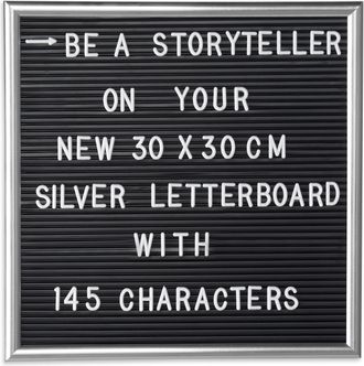 Relaxdays 4 x Letterboard, je 145 Buchstaben, Zahlen, Sonderzeichen, 30x30 cm, Buchstabentafel zum Stecken, Kunststoff, Silber