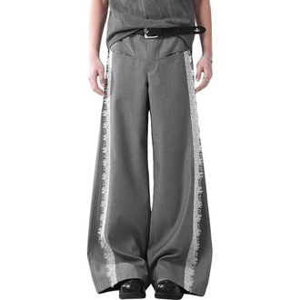Generic Pantalon baggy large avec dentelle pour homme - Pantalon ample &agrave; jambe large - Gris, gris, XL