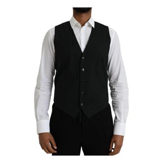 Dolce & Gabbana Schwarze Wolle Formelle Kleid Weste - - Suits - Herren - Schwarzk - M