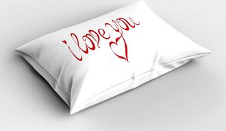 Abakuhaus Ich Liebe Dich Kissenbezug, Wirbelnde Schrift in Rot, Dekorativer Standard King Size Gedruckter Kissenbezug, 80 x 40 cm, Weiß Rot