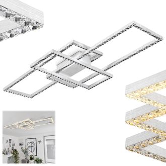 HOFSTEIN LED Deckenleuchte Serranos, Deckenlampe aus Metall/Kunststoff in Aluminium gebürstet/Klar, moderne Leuchte mit Glitzer-Effekt, dimmbar über Lichtschal