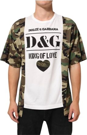 Dolce & Gabbana Homme, Tops, Multicolore, Taille: L Logo Camouflage Crew Neck T-shirt