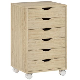 HOMCOM Schreibtisch-Schubladenschrank, Mobiler Aktenschrank mit 6 Schubladen, Druckerhalterung mit Rollen, Ger&auml;uschlose Gleiter, f&uuml;r B&uuml;ro, Heim, Eiche, Eiche