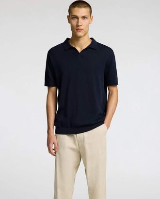 Selected Gestricktes Polohemd in Sky Captain-Grau