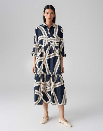 OPUS Midikleid WERANO LANE aus nachhaltiger Baumwolle grafisches Muster, Perlmuttkn&ouml;pfe, Hemdblusenkragen