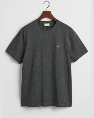 GANT Unifarbenes T-Shirt mit Logo-Stickerei, Regular Fit in