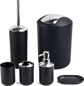 Papillon Badezimmer-Zubeh&ouml;r-Set, 6-teiliges Kunststoff-Geschenk-Set, Zahnb&uuml;rstenhalter, Zahnb&uuml;rstenbecher, Seifenspender, Seifenschale, Trinkbecher, Strohhalm-