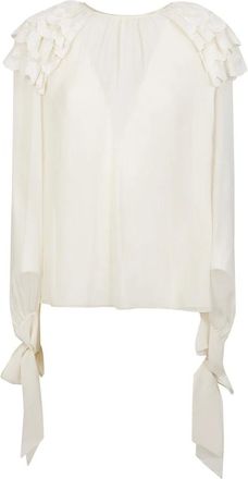 Chlo&eacute; Femme, Blouses et Chemises, Blanc, Taille: 36 FR Chemisier Broderie Florale