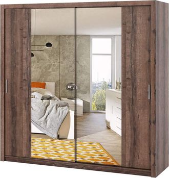 Selsey Rinker - Schwebet&uuml;renschrank/Kleiderschrank 2-t&uuml;rig mit 2 Kleiderstangen, 220 cm (Eiche Monastery mit Spiegel)