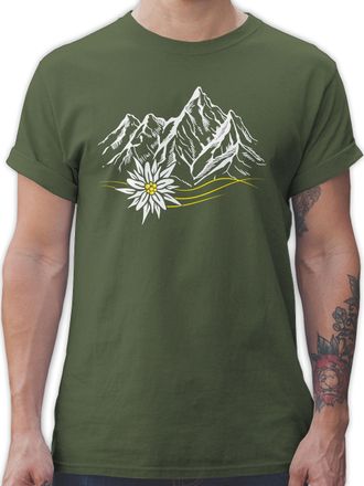 Shirtracer T-Shirt Herren - Kompatibel mit Oktoberfest - Edelweiß Berge Wandern Wanderlust Berg Ruft Alpen - XL - Army Grün - Shirt Bild Mann Oktoberfest-t-Shirt