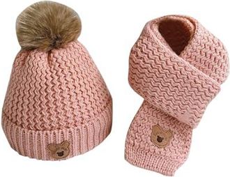Generic Lot de 2 chapeaux et &eacute;charpes en laine pour gar&ccedil;on et fille de 3 &agrave; 12 ans, rose, Taille unique