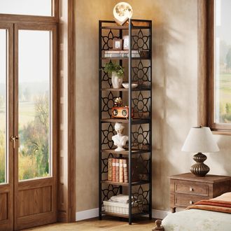 Tribesigns 7-st&ouml;ckiges Eckregal, 200 cm extra hohes Eckb&uuml;cherregal, schmales Industrie-B&uuml;cherregal, Eckregalst&auml;nder aus Holz mit Metallrahmen f&uuml;r Wohnzimmer, Zuh