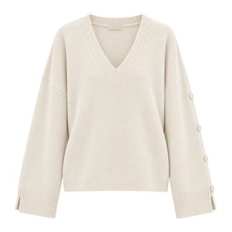 Akep Pullover mit V-Ausschnitt und Stickerei - - Knitwear - Damen - Beige - M