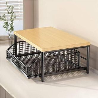 Generic Kompakter Mikrowellenwagen Mit Aufbewahrungskorb & Rollen - Mobiler K&uuml;chenwagen, 2-st&ouml;ckiger Servierwagen Mit Holzplatte Und Schublade - Stilvoller Au