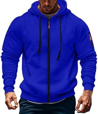 Generic Sweat &agrave; capuche zipp&eacute; pour homme - Uni - Polaire l&eacute;g&egrave;re - Fermeture &eacute;clair int&eacute;grale - Manches longues - Pour la gym, la course &agrave; pied, le sport, les 