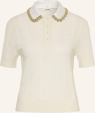 Sandro Sandro Strickshirt Mit Schmucksteinen Und Abnehmbarem Kragen weiss