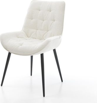 DELIFE Esszimmerstuhl Taimi-Flex Bouclé Soft Beige 4-Fuß konisch Schwarz, Esszimmerstühle