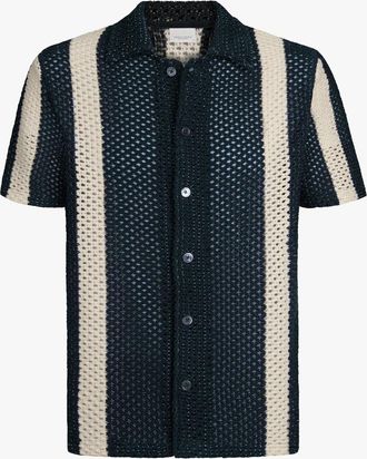 Profuomo Grobstrick-Kurzarmhemd mit Streifenakzenten und Netzstruktur in
