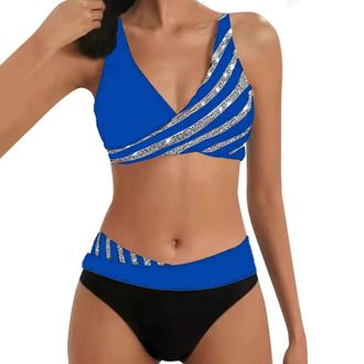 Generic Damen Bikini Set Zweiteiliger Badeanzug V Ausschnitt &uuml;berkreuztes Bikini Bademode Bauchkontrolle High Waist Bikini Sets Swimsuit Push Up Strandbikini 
