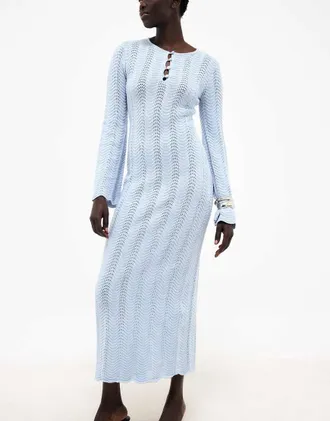 NA-KD robe longue en maille crochet bleu clair
