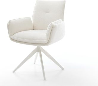 DELIFE Drehstuhl Nela-Flex Boucl&eacute; Soft Beige Kreuzgestell breit Wei&szlig; 360&deg; drehbar Wippfunktion, Esszimmerst&uuml;hle
