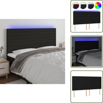 vidaXL Led Kopfteil Schwarz 180x5x118/128 cm Stoff - led Kopfteil - Bett-Kopfteil - Kopfteil - Nachttischlampe - Beleuchtung