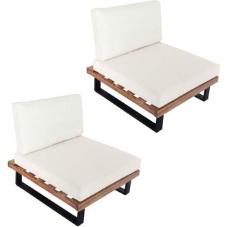 Hhg Neuwertig] 2er-Set Lounge-Sessel HHG 469, Garten-Sessel, Spun Poly Akazie Holz FSC-zertifiziert Alu hellbraun, Polster cremewei&szlig;