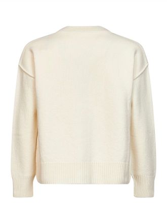 Ami Mens Crewneck Sweater Ami De Coeur Ivory Merino Wool