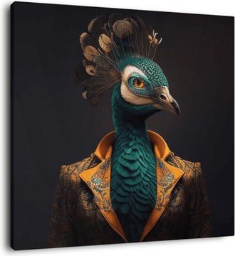 Ceanothe Tableau sur toile paon humain 65x65 cm D&eacute;coration Murale Art D&eacute;coratif Muraux Peinture Imprim&eacute;e en HD Salon Chambre Bureau Bois de For&ecirc;t FSC Fabriqu&eacute; 