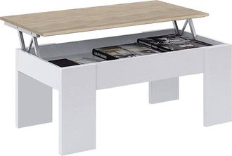 PEGANE Pegane - Table basse relevable coloris blanc artik/ chêne canadien -100 cm (longueur) x 50 cm (profondeur) x 45-55 cm (hauteur)