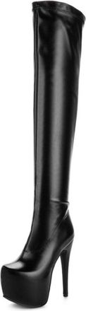 Smilice Damen Mode über Kniehohe Stiefel mit Stilettoabsatz Plateau Langschaft Stiefel (Black, 38 EU)